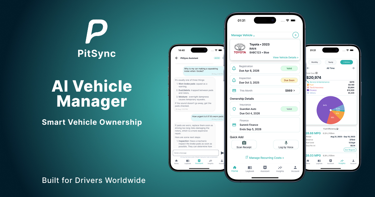 Car Expense Tracker · Running Costs, Fuel, Service, Insurance | PitSync